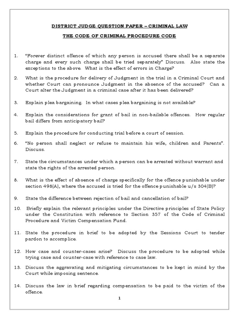 District Judge Question Paper - Criminal Law | PDF | Evidence (Law) | Bail