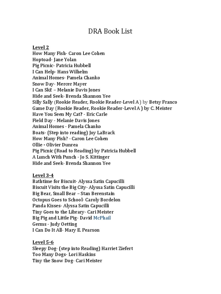 Dra Book List: Level 2 | PDF