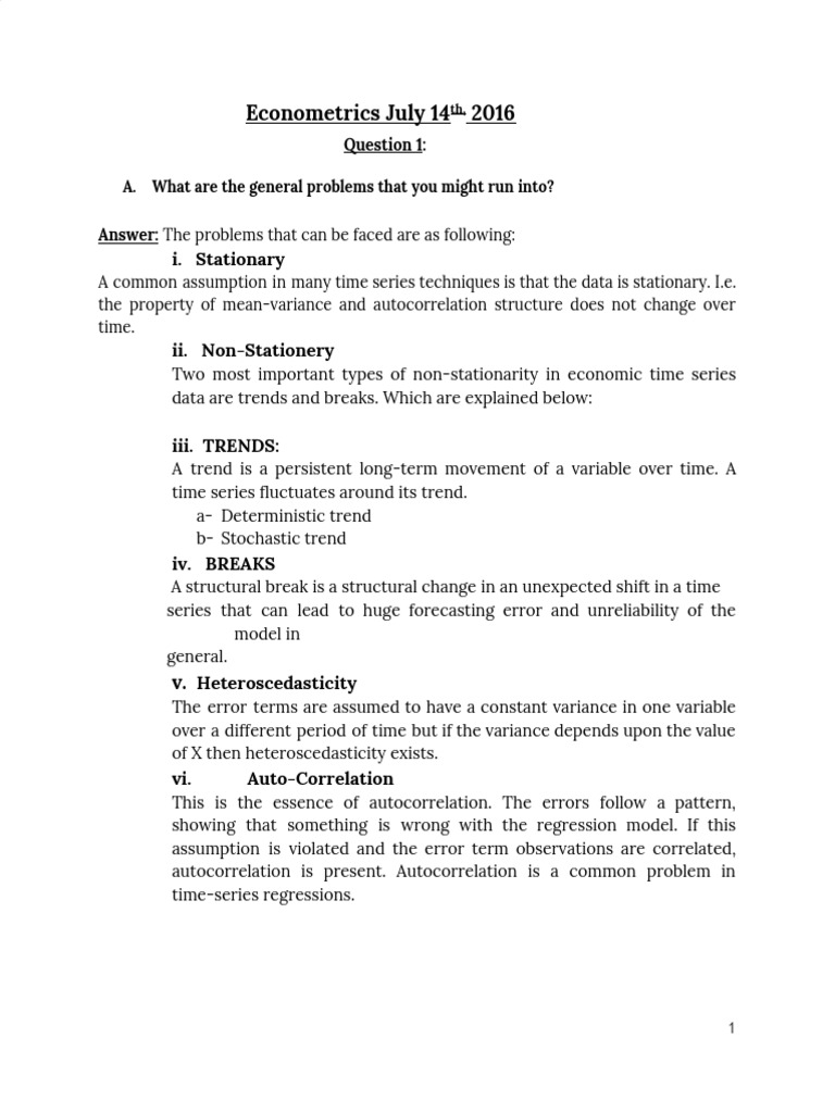 Answer of All Previous Question in Econometrics | PDF | Heteroscedasticity | Stationary Process