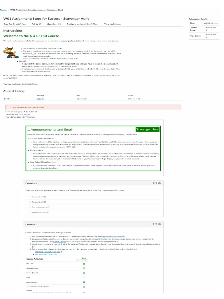 W01 Assignment Steps For Success - Scavenger Hunt - Part1 | PDF