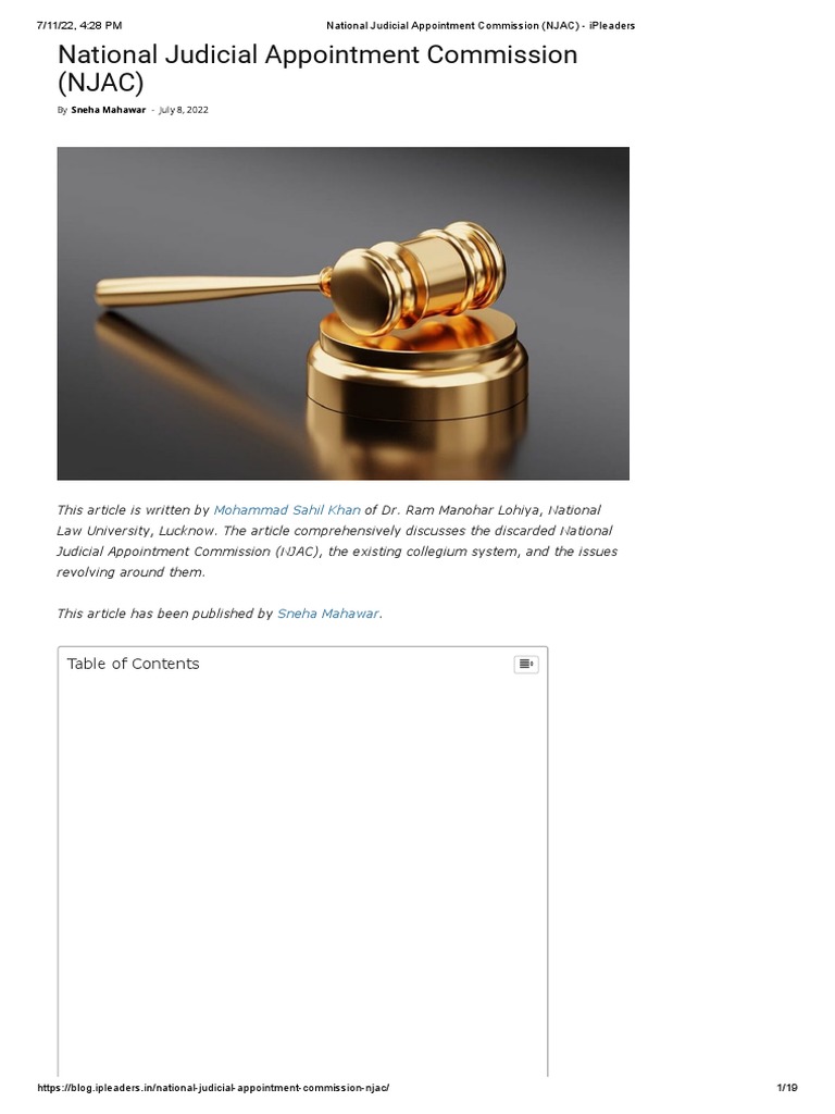National Judicial Appointment Commission (NJAC) - IPleaders | PDF ...