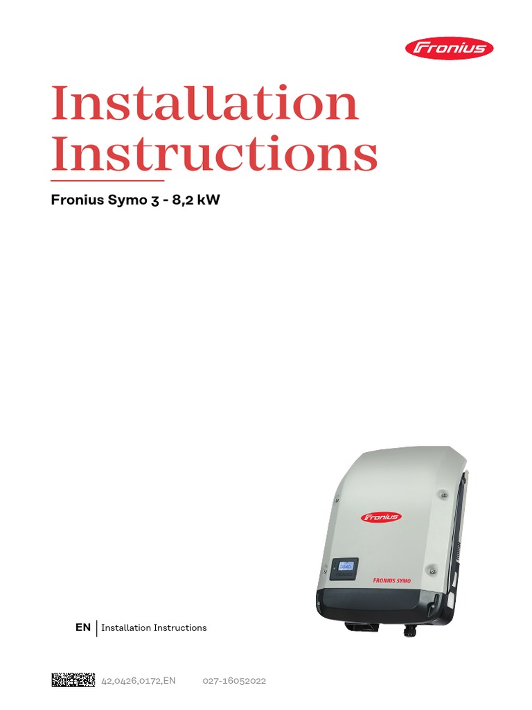 Installation Instructions: Fronius Symo 3 - 8,2 KW | PDF | Power ...