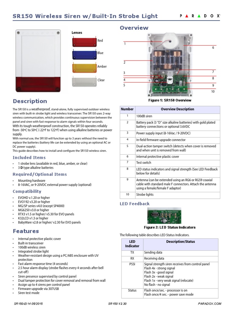 SR150 Wireless Siren w/Built-In Strobe Light: Lenses | PDF | Power ...