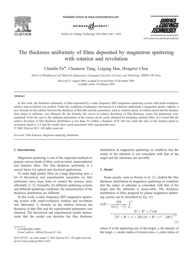 Thickness Uniformity in Sputtered Films | PDF | Sputtering | Thin Film