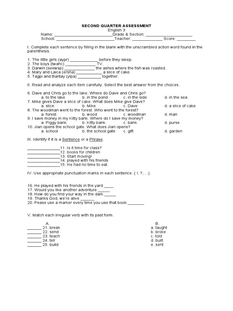 English 3 Second Quarter Assessment | PDF