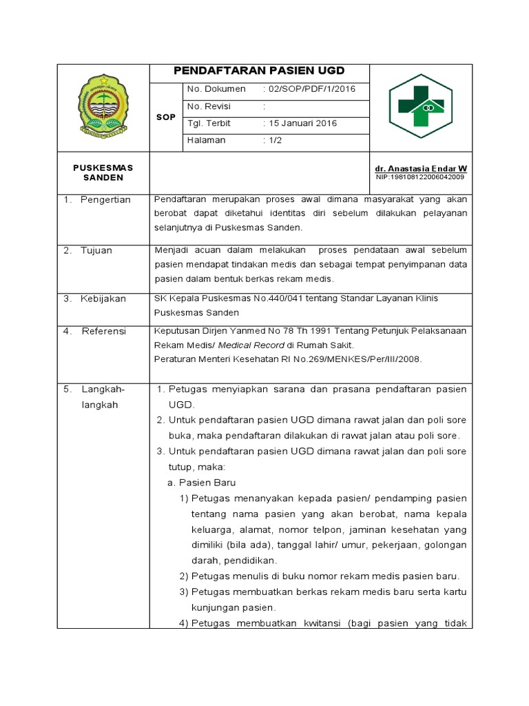 SOP Pendaftaran UGD | PDF