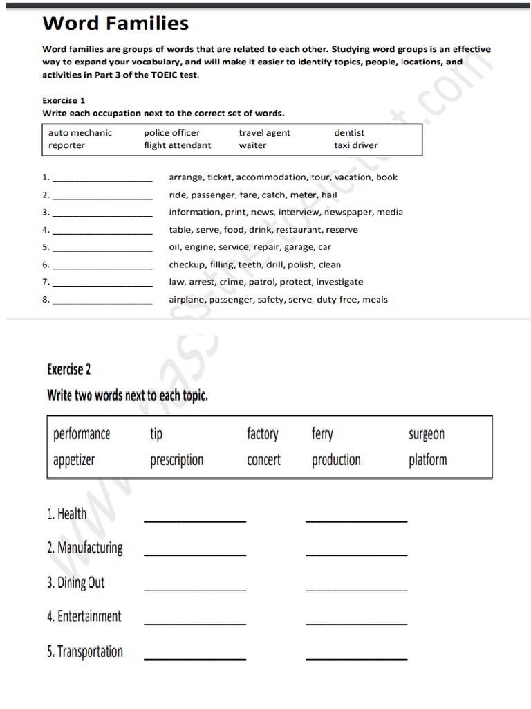 Word Families - Exercise | PDF