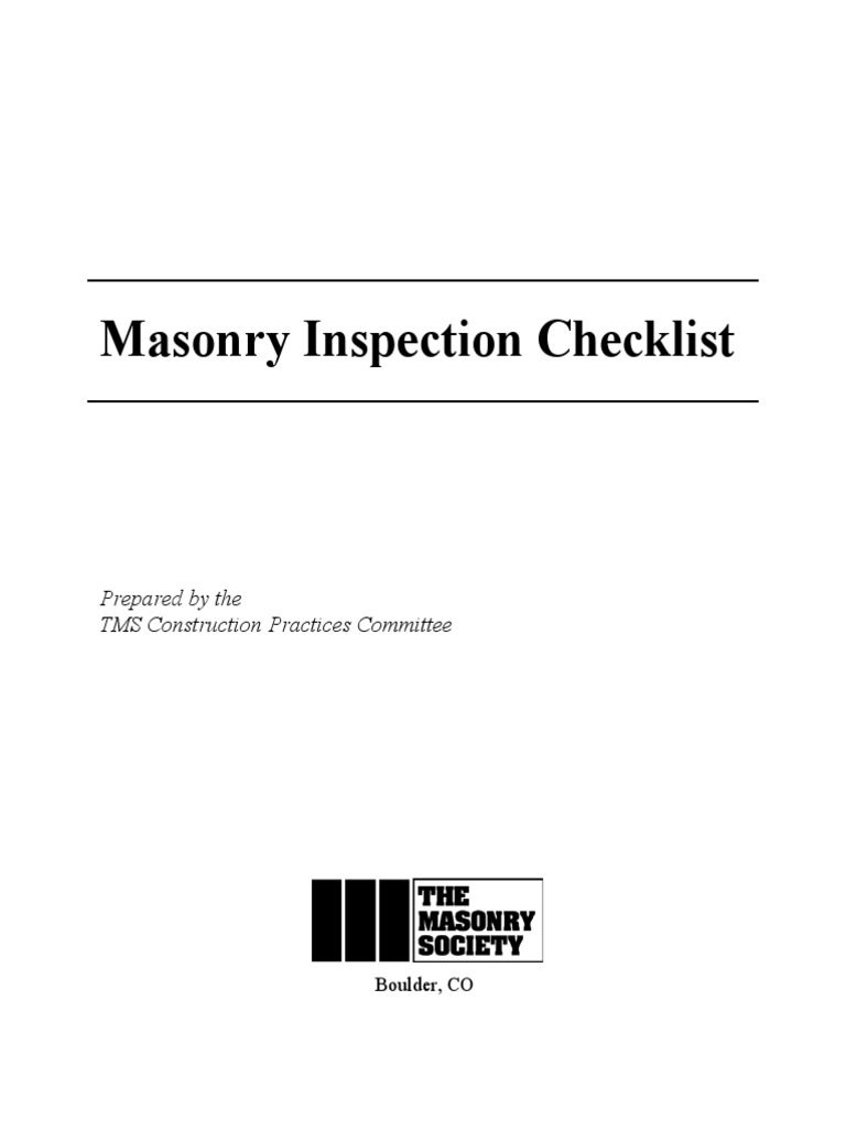 Masonry Inspection Checklist | PDF | Quality Assurance | Masonry