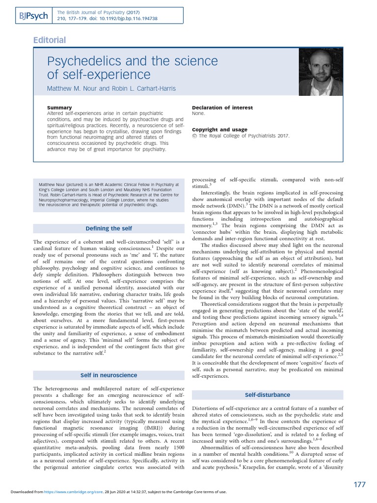 Psychedelics And The Science Of Self Experience Pdf Self