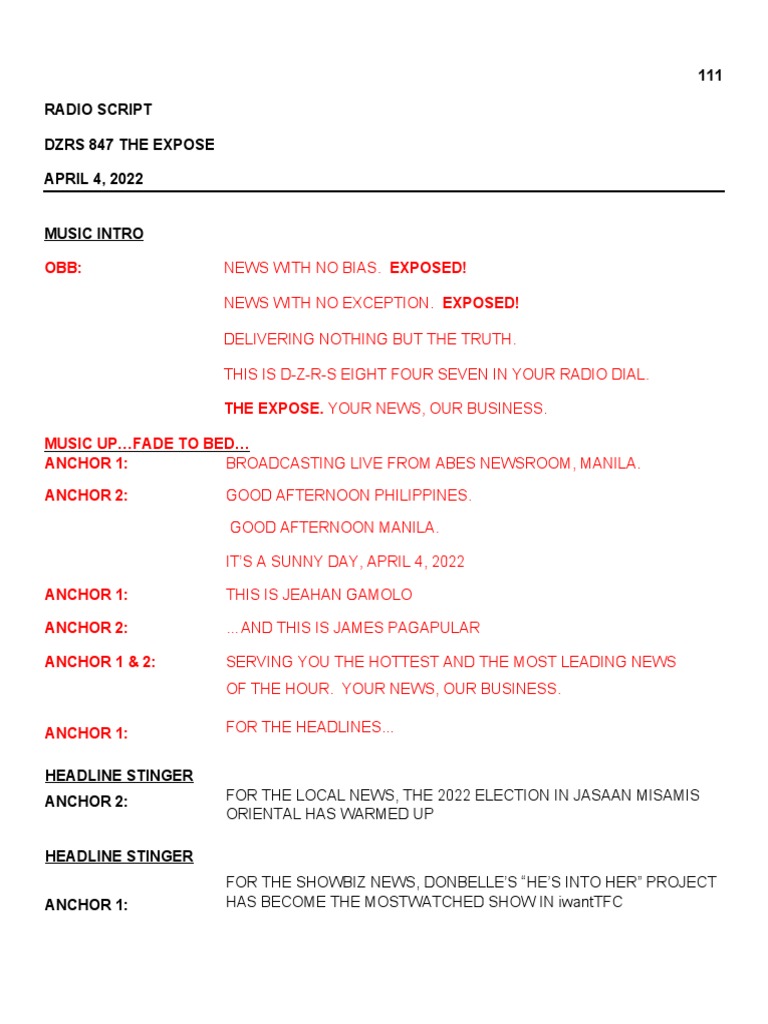 RADIO-SCRIPT Example Grade 9 | PDF