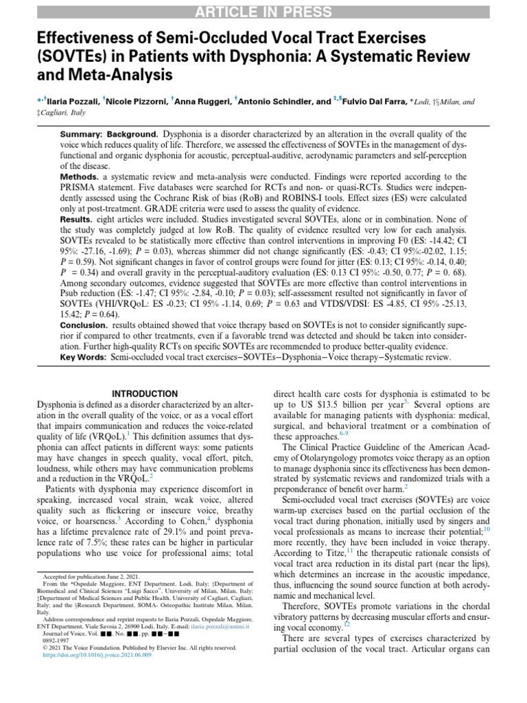 Effectiveness of Semi-Occluded Vocal Tract Exercises (Sovtes) in ...