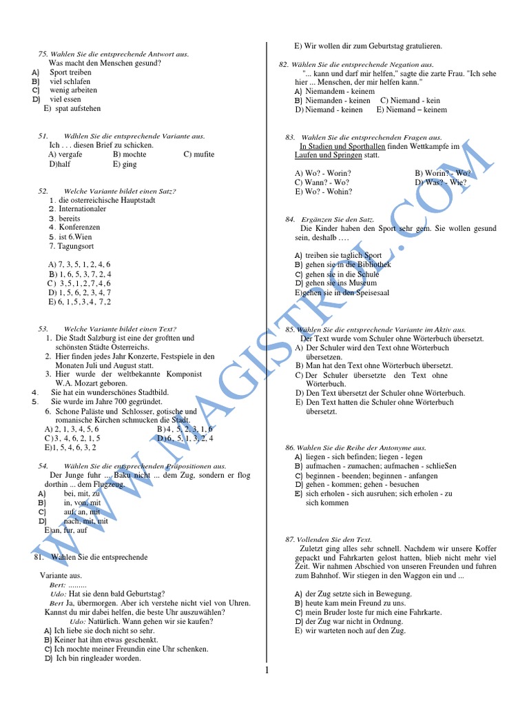 Magistr Sinaq İmtahanı Alman Dili | PDF