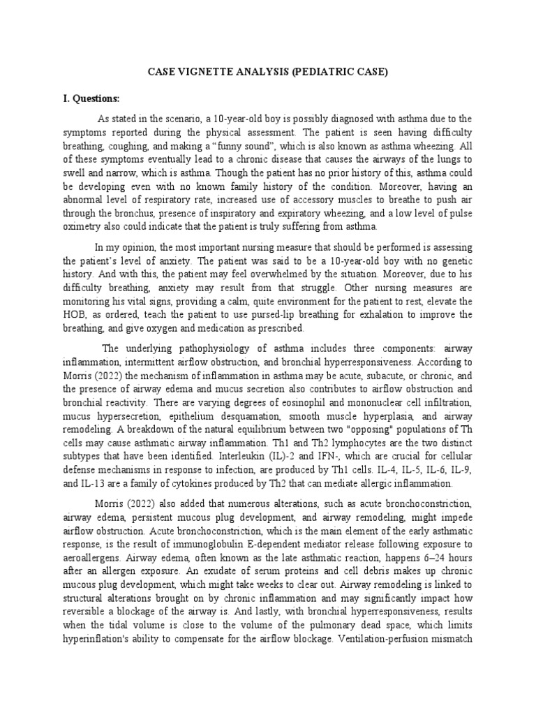 Case Vignette Analysis (Pediatric Case) I. Questions | Download Free ...
