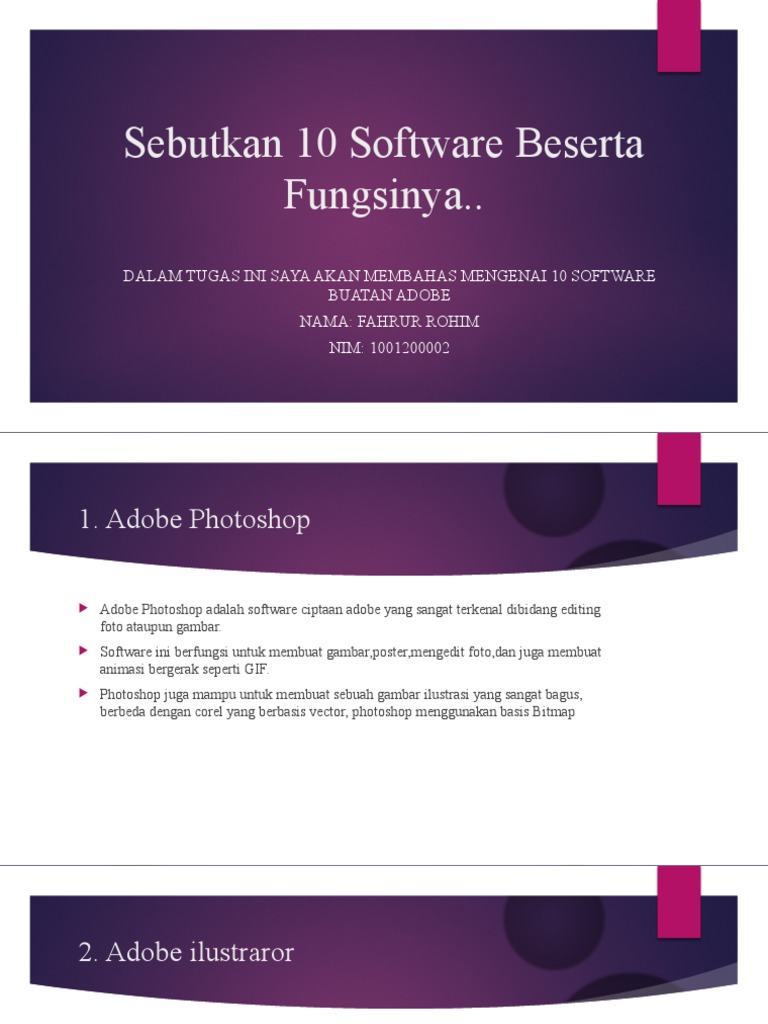 Sebutkan 10 Software Beserta Fungsinya | PDF | Seni | Komputer