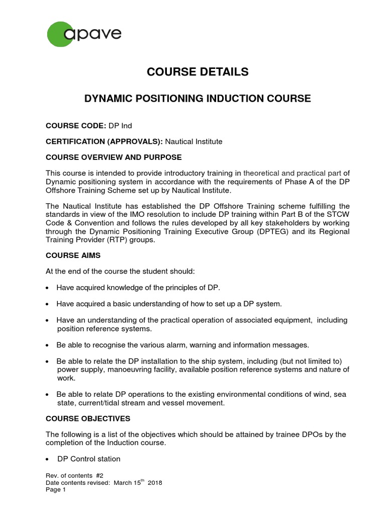 Dynamic Positioning Induction Course | PDF