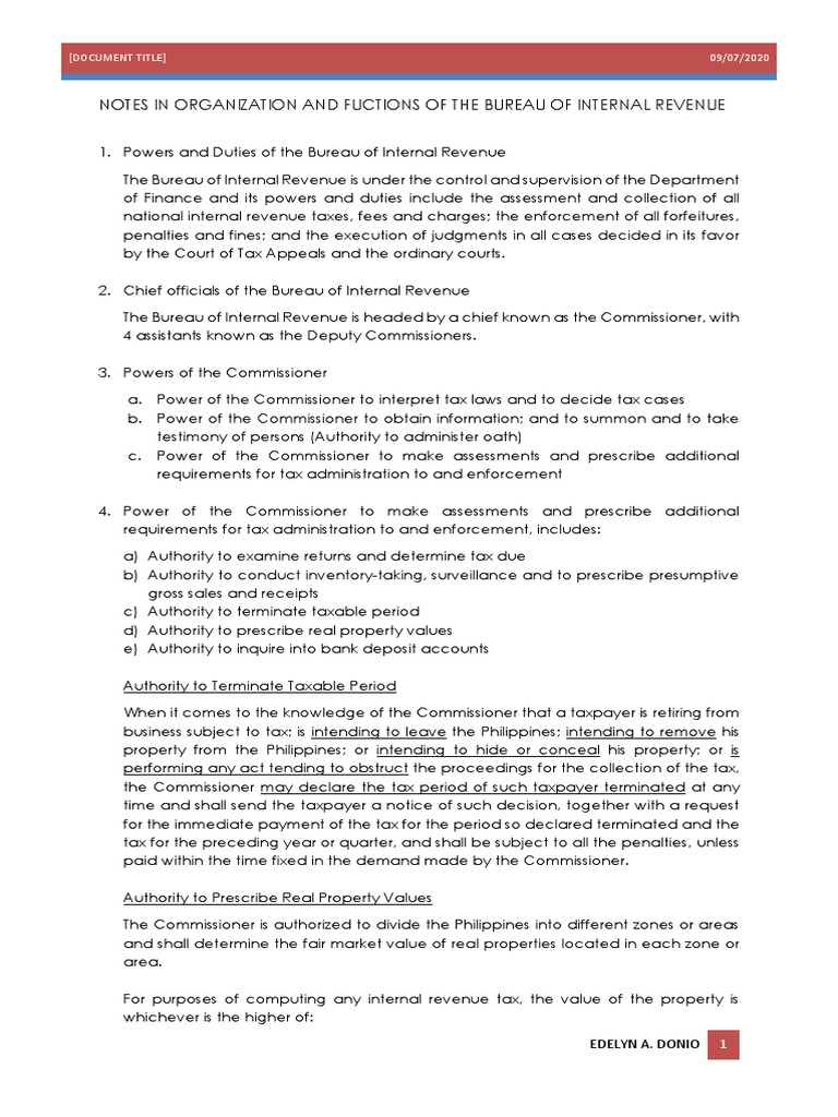 Notes in Organization and Functions of The Bir | PDF | Internal Revenue ...