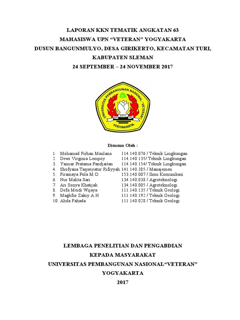 Cover Dan Pengesahan Laporan KKN Tematik Angkatan 63 | PDF