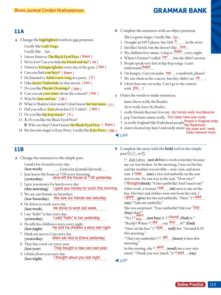 Grammar Bank 11a-11b | PDF