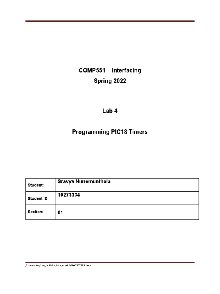 Lab 4 Submission - Programming PIC18 Timers | PDF | Hertz | Frequency