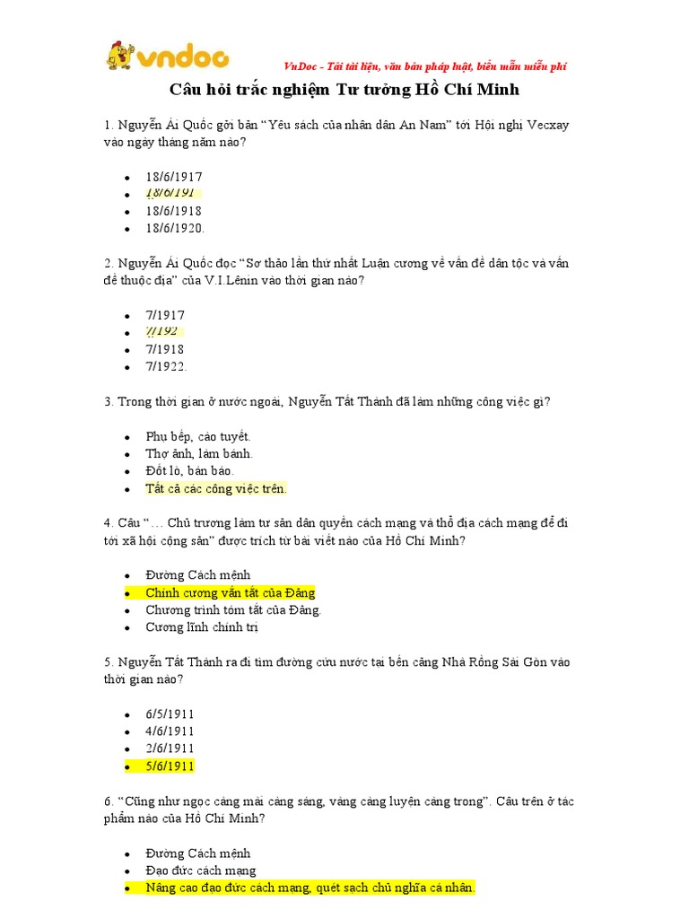 Cau-Hoi-Trac-Nghiem-Tu-Tuong-Ho-Chi-Minh Raw | PDF