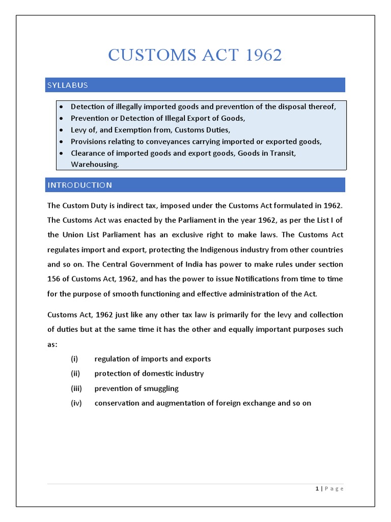 Customs Act 1962 PART I | PDF | Territorial Waters | Economies