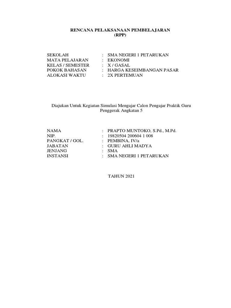 Rencana Pelaksanaan Pembelajaran (RPP) | PDF
