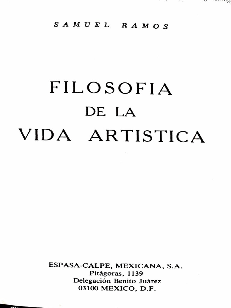 Samuel Ramos. Introducción. Filosofía de La Vida Artística | PDF ...