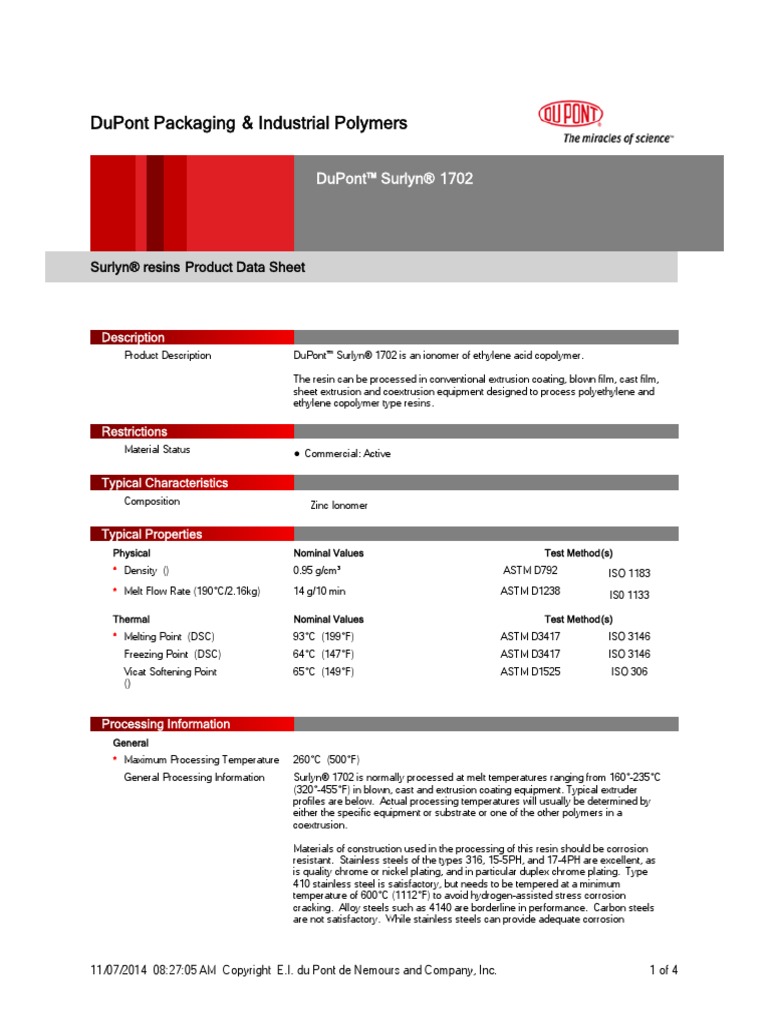 Dupont Packaging & Industrial Polymers | PDF | Extrusion | Stainless Steel