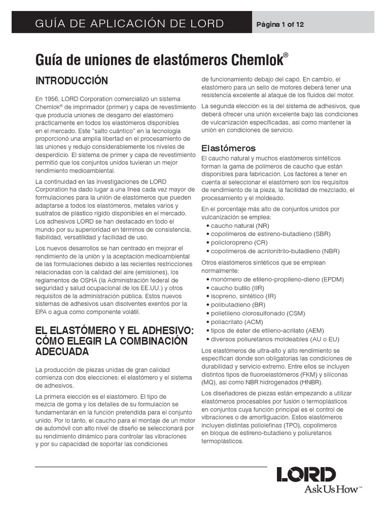LORD APP GUIDE - Chemlok Elastomer Bonding Spanish | PDF | Aluminio ...