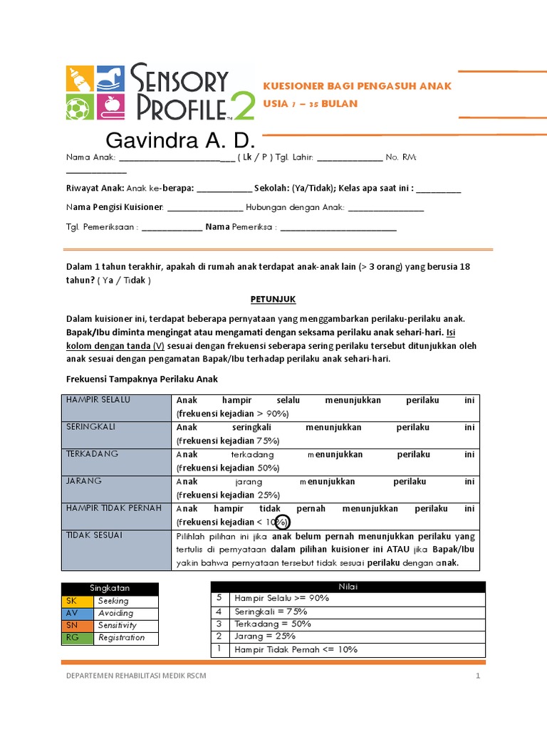 SENSORY PROFILE 2 Usia 7-35 Bulan | PDF