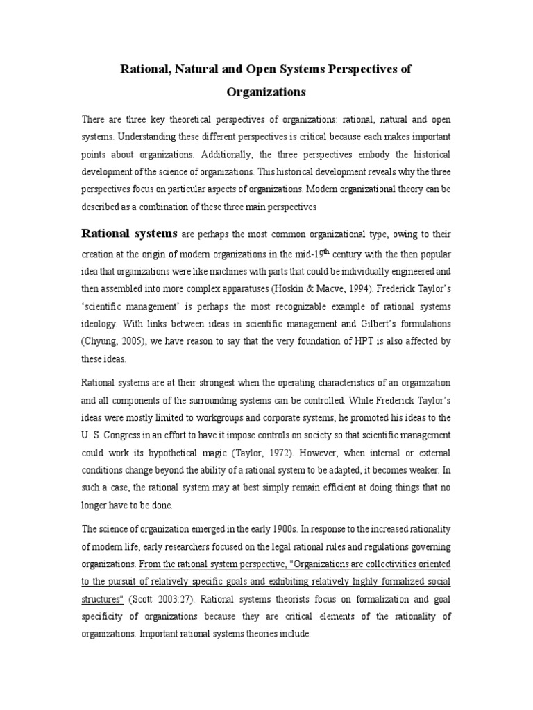 Rational & Natural System | PDF | System | Decision Making