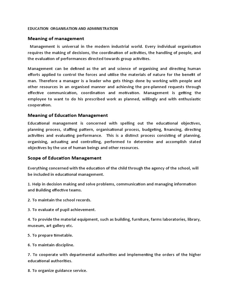 Education Organisation and Administration Notes | PDF | Disciplines ...