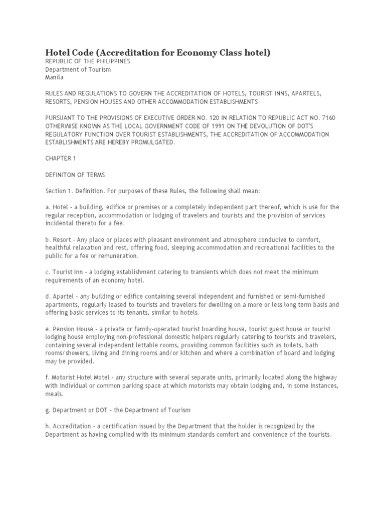 Requirements For Economy Class Dot Accreditation | PDF | Hotel | Bathroom