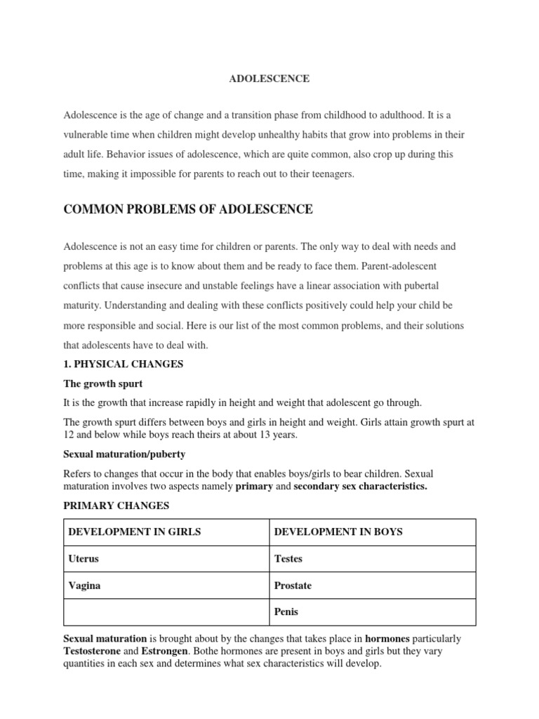 Common Problems of Adolescence | PDF | Adolescence | Puberty