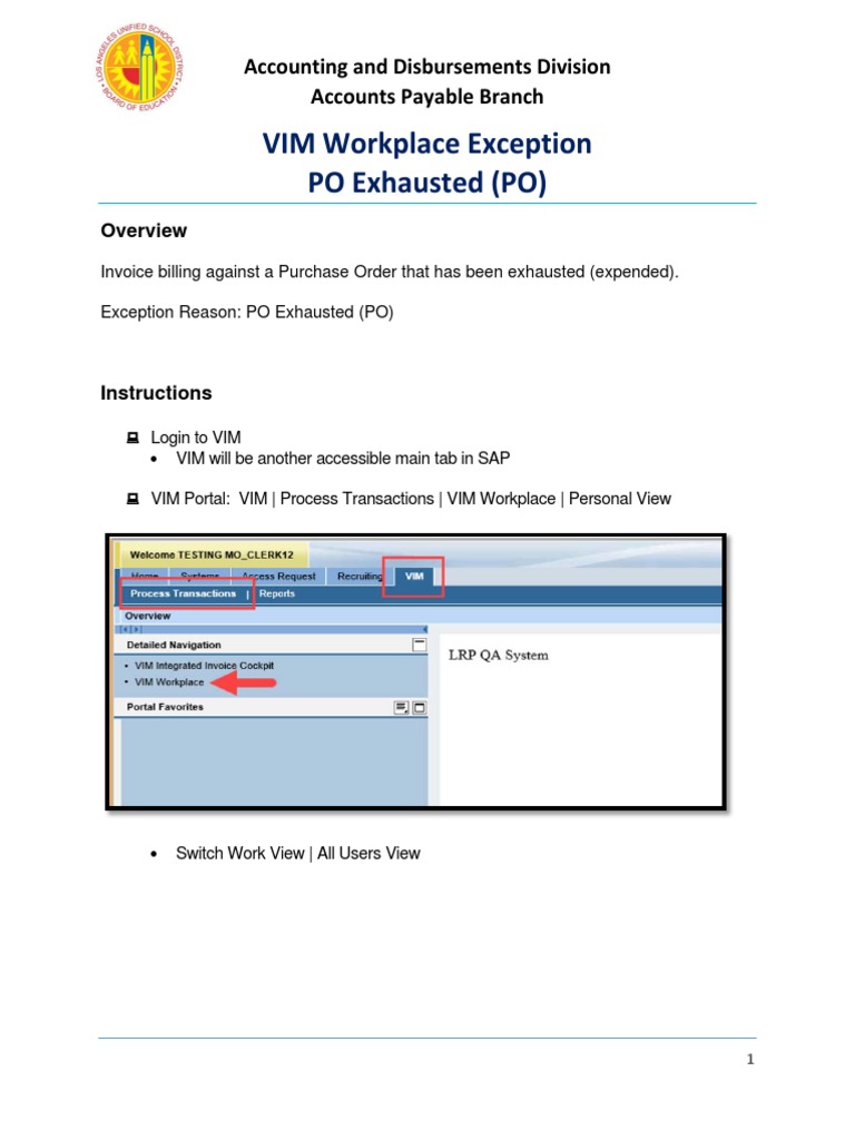 VIM Exception - PO Exhausted Offices Schools | PDF | Accounts Payable ...