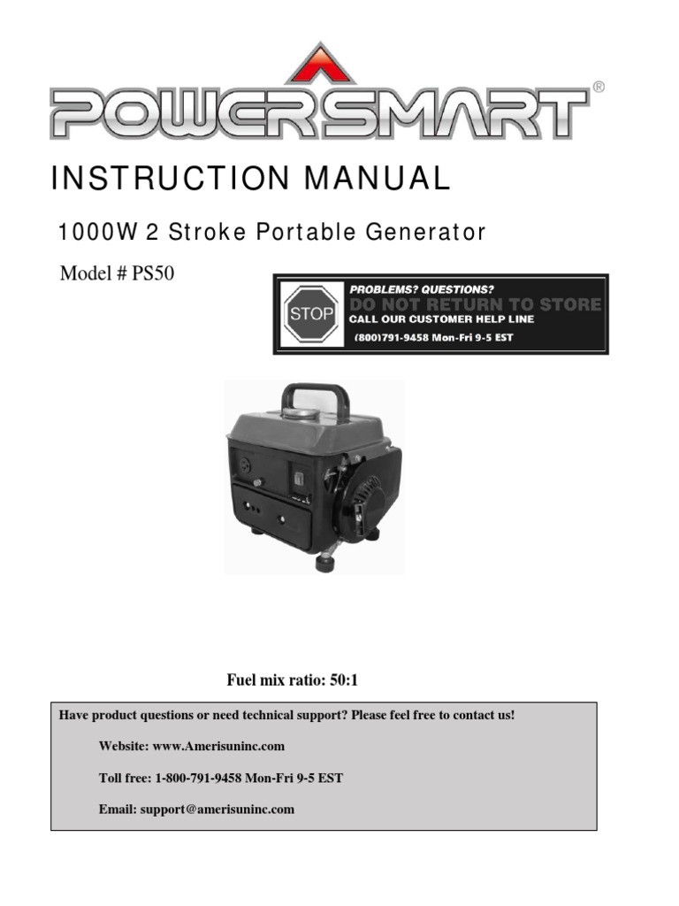 Instruction Manual: 1000W 2 Stroke Portable Generator | PDF | Electric ...