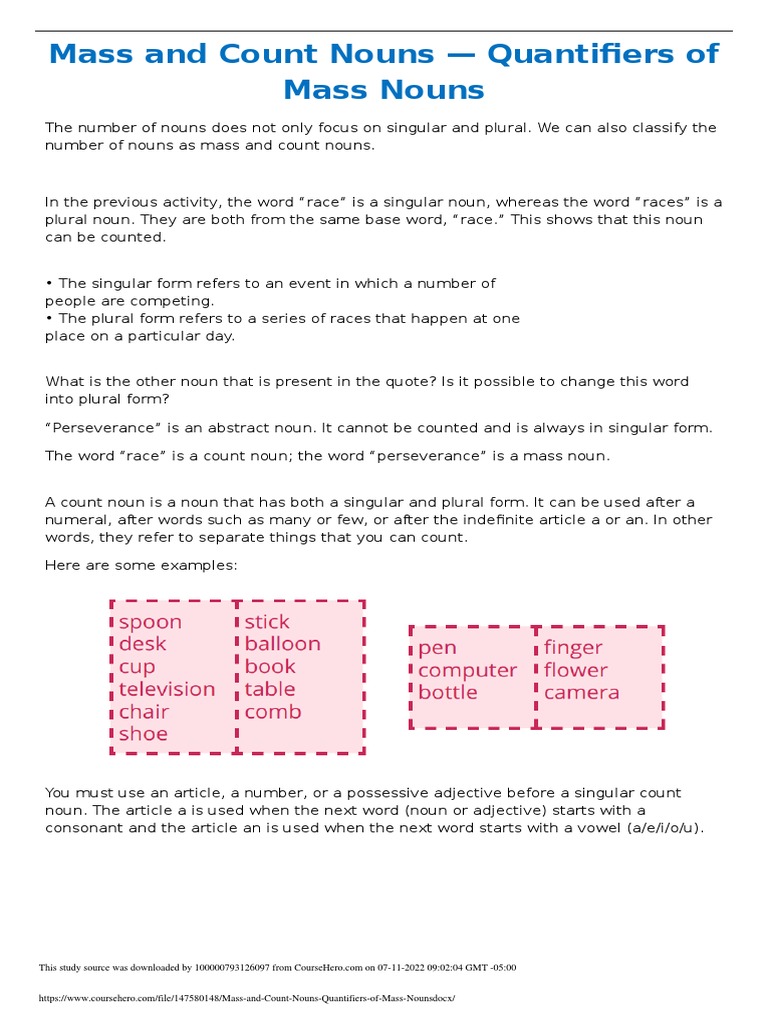 Mass and Count Nouns Explained | PDF | Noun | Grammatical Number