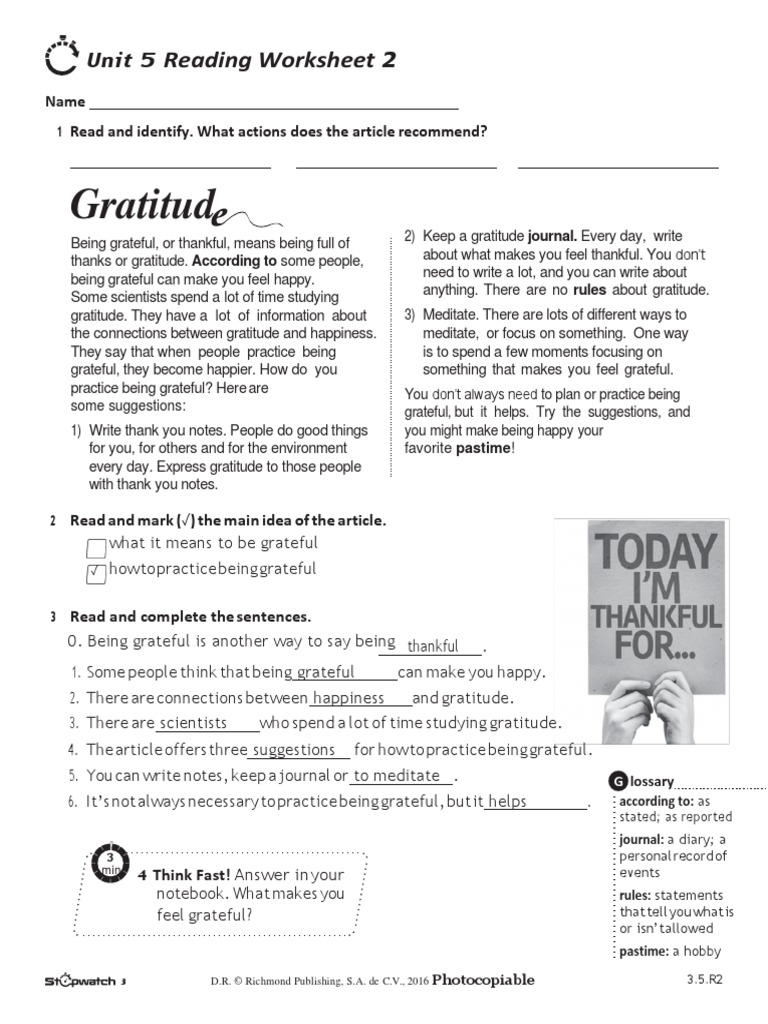 Stopwatch 3 Unit 5 Reading 2 (3.5.R2) | PDF | Gratitude | Personal ...