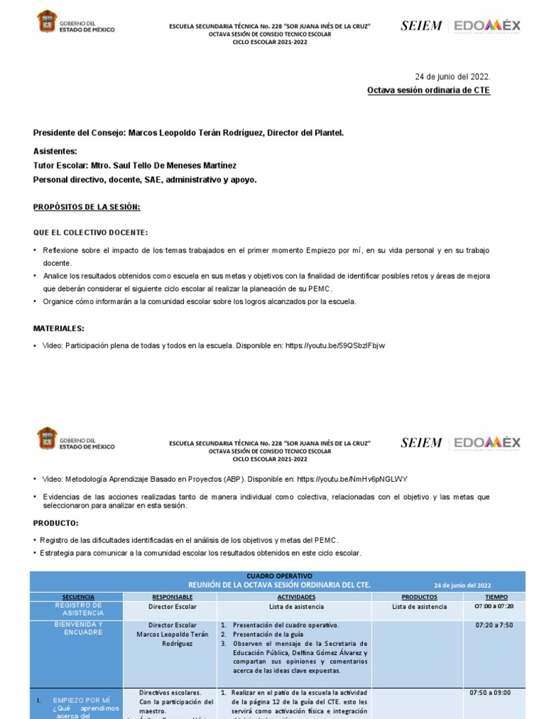 CUADRO OPERATIVO, 8va. SESIÓN CTE. 24 JUNIO | PDF | Cognición