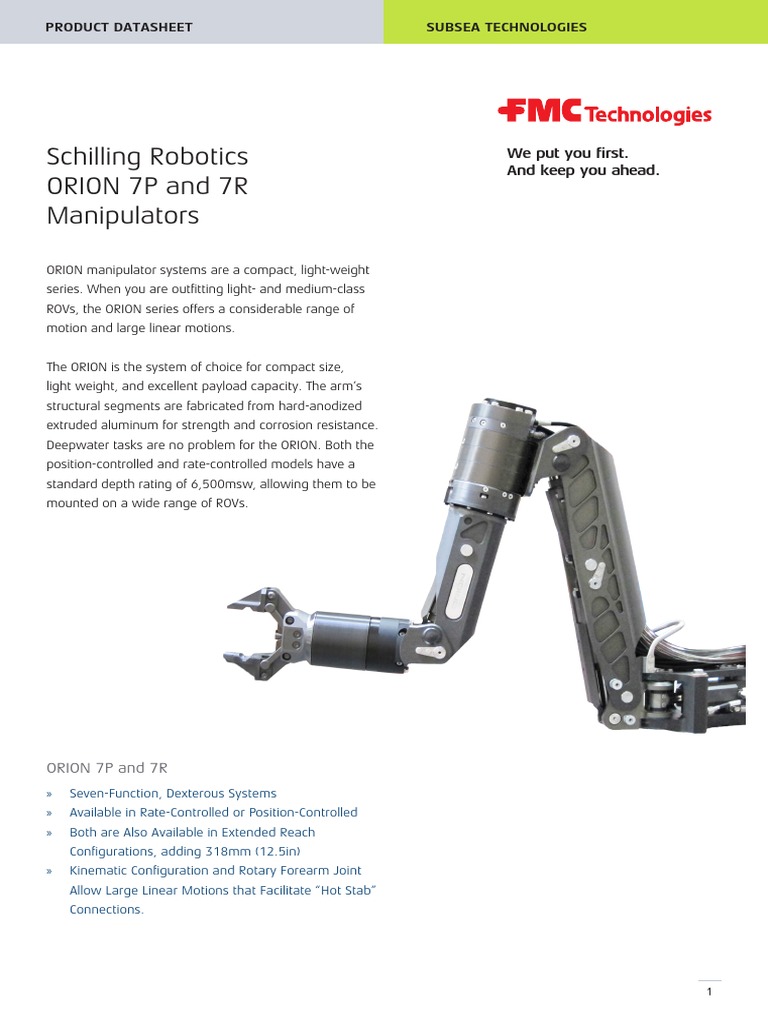 Schilling Robotics ORION 7P and 7R Manipulators: We Put You First. and ...