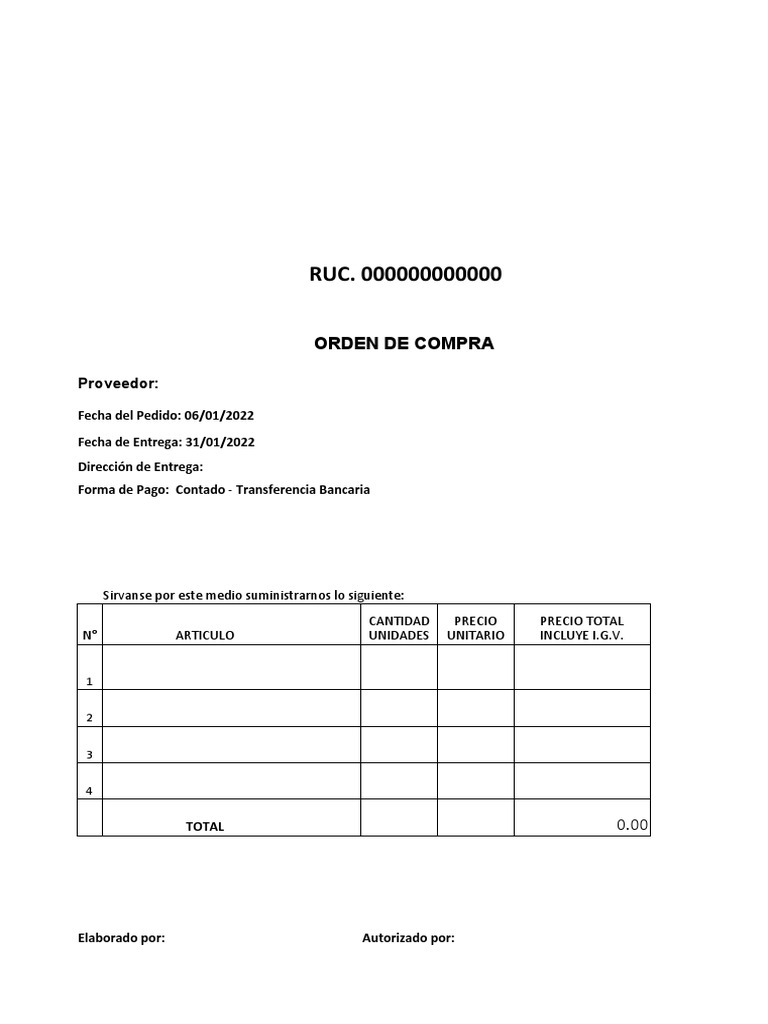 Orden de Compra-Modelo | PDF