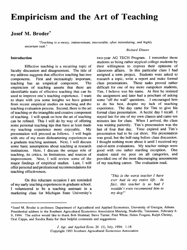 Empiricism and The Art of Teaching: Josef M. Broder | PDF | Teaching ...