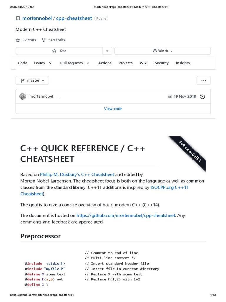Mortennobel - Cpp-cheatsheet - Modern C++ Cheatsheet | Pdf 