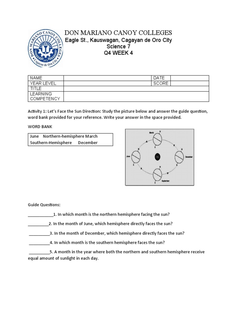 Activity Sheet Science 7 Q4 WEEK 4 | PDF