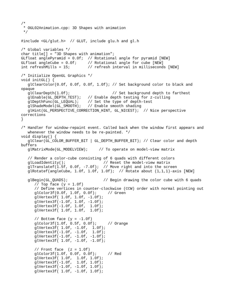 Animation Opengl Program | PDF | Computer Graphics | Computer Engineering