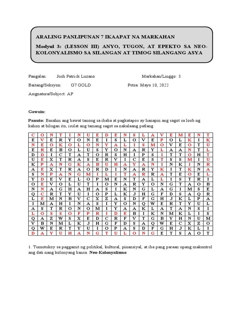 Luzano AP 7 Modyul W3 Q4 | PDF