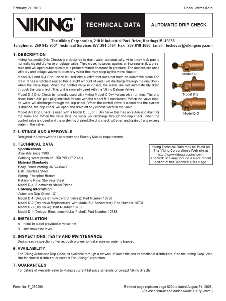 VK Automatic Drip Checks DataSheet | PDF | Valve | Hydraulics