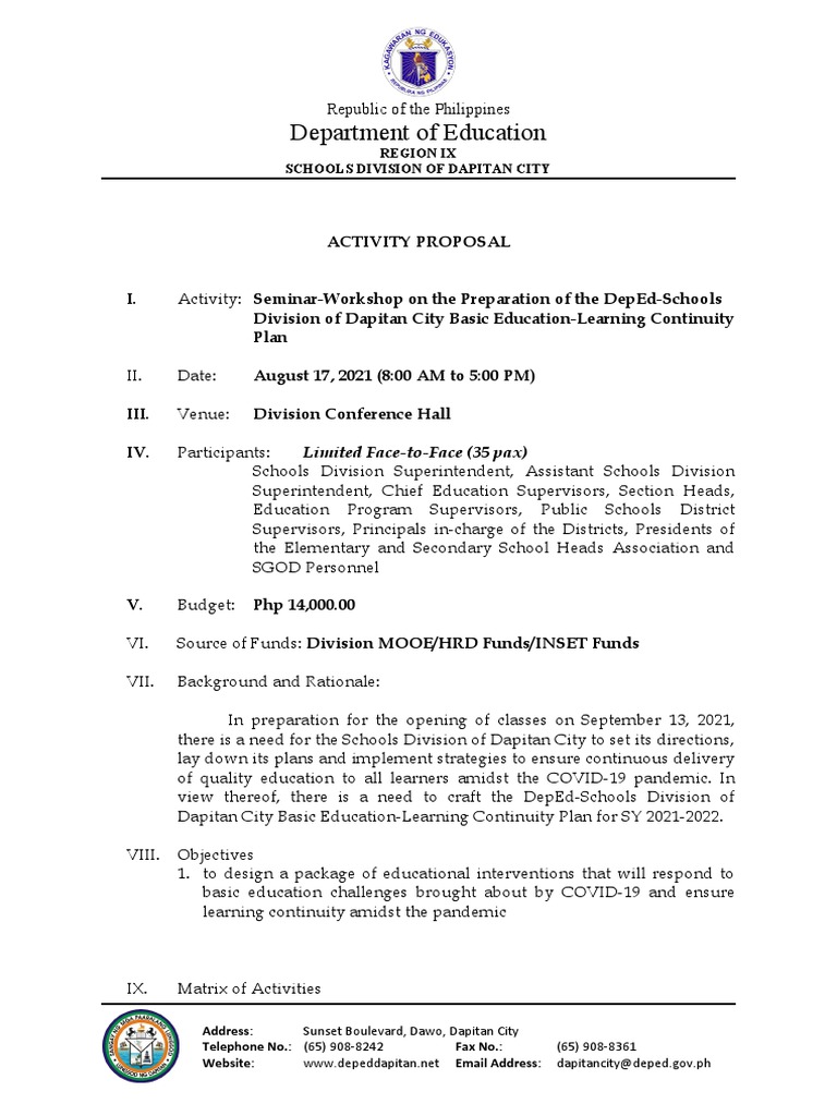 Activity Proposal Sample | PDF