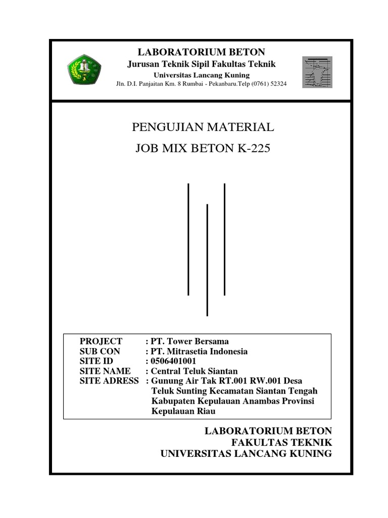Job Mix Design Beton K-225 untuk Proyek | PDF | Seni | Sains & Matematika