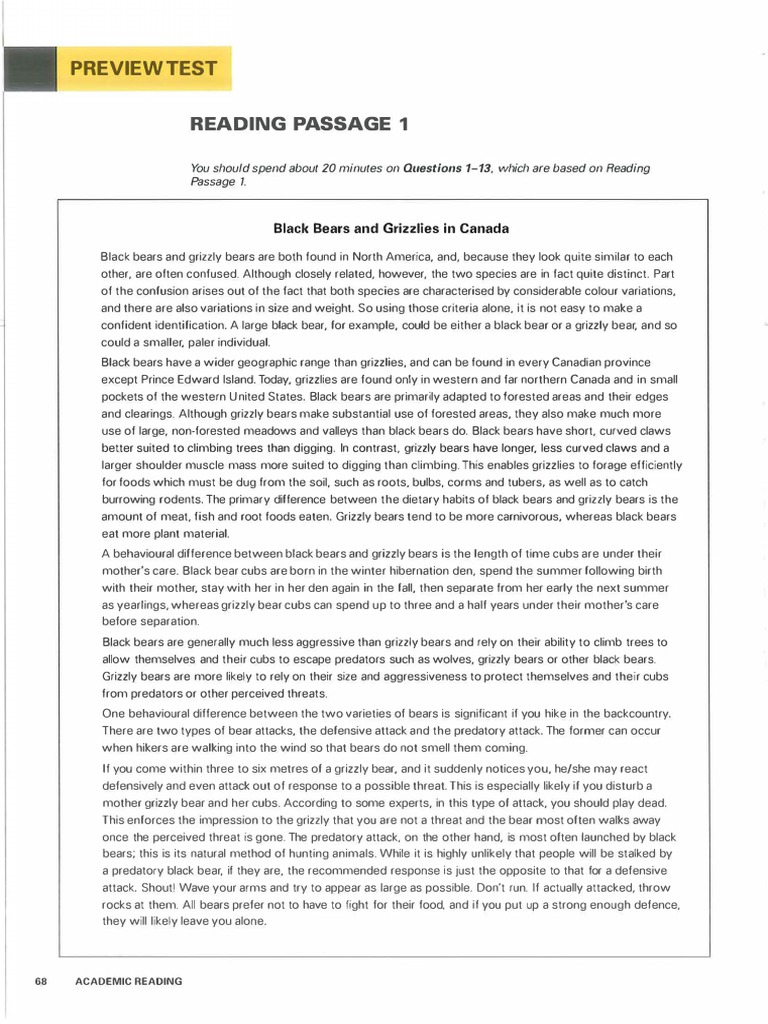 Reading Passage 1: Preview Test | Download Free PDF | Grizzly Bear | Bears